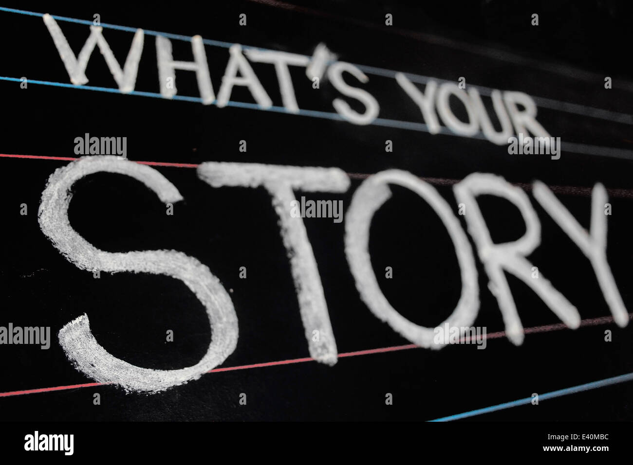 what’s your story question written on blackboard Stock Photo - Alamy