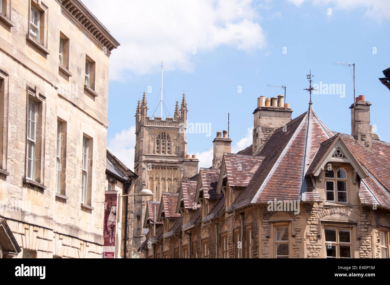 Cirencester cathedral and market town, skyline and roof tops of ...