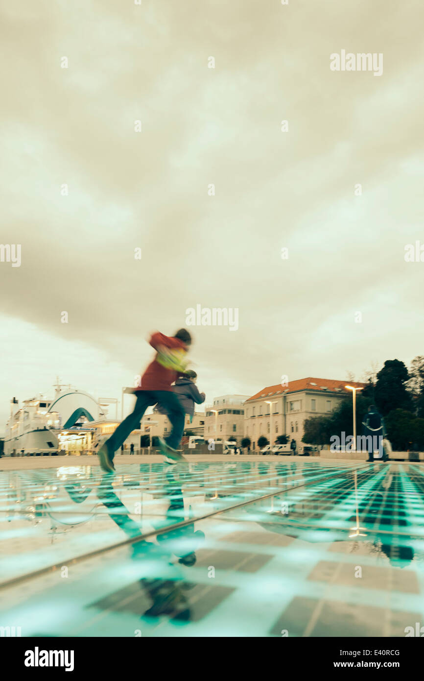 Croatia, Zadar, Art installation at waterfront promenade in the evening ...
