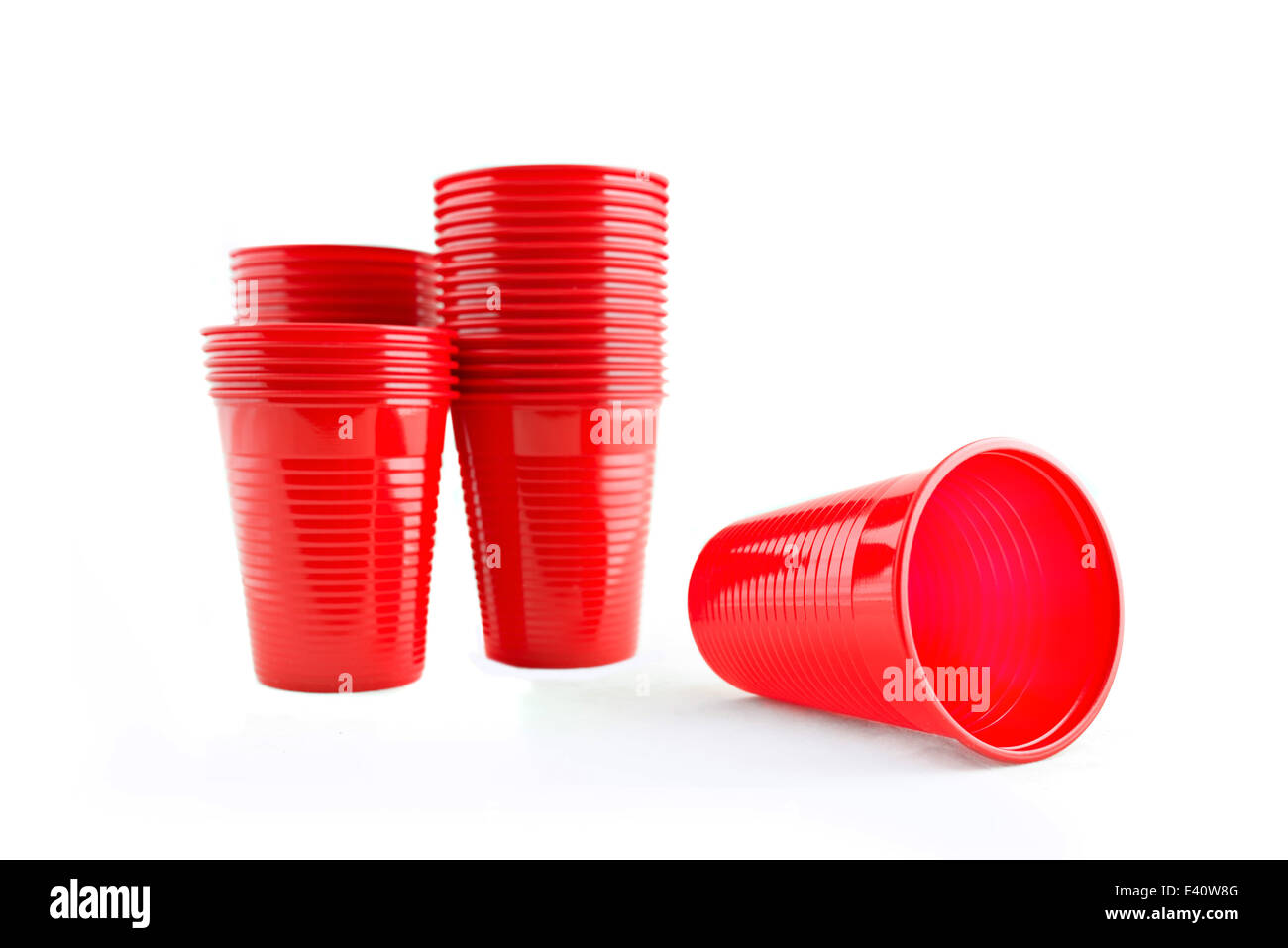 Plastic red cups isolated on white background Stock Photo - Alamy