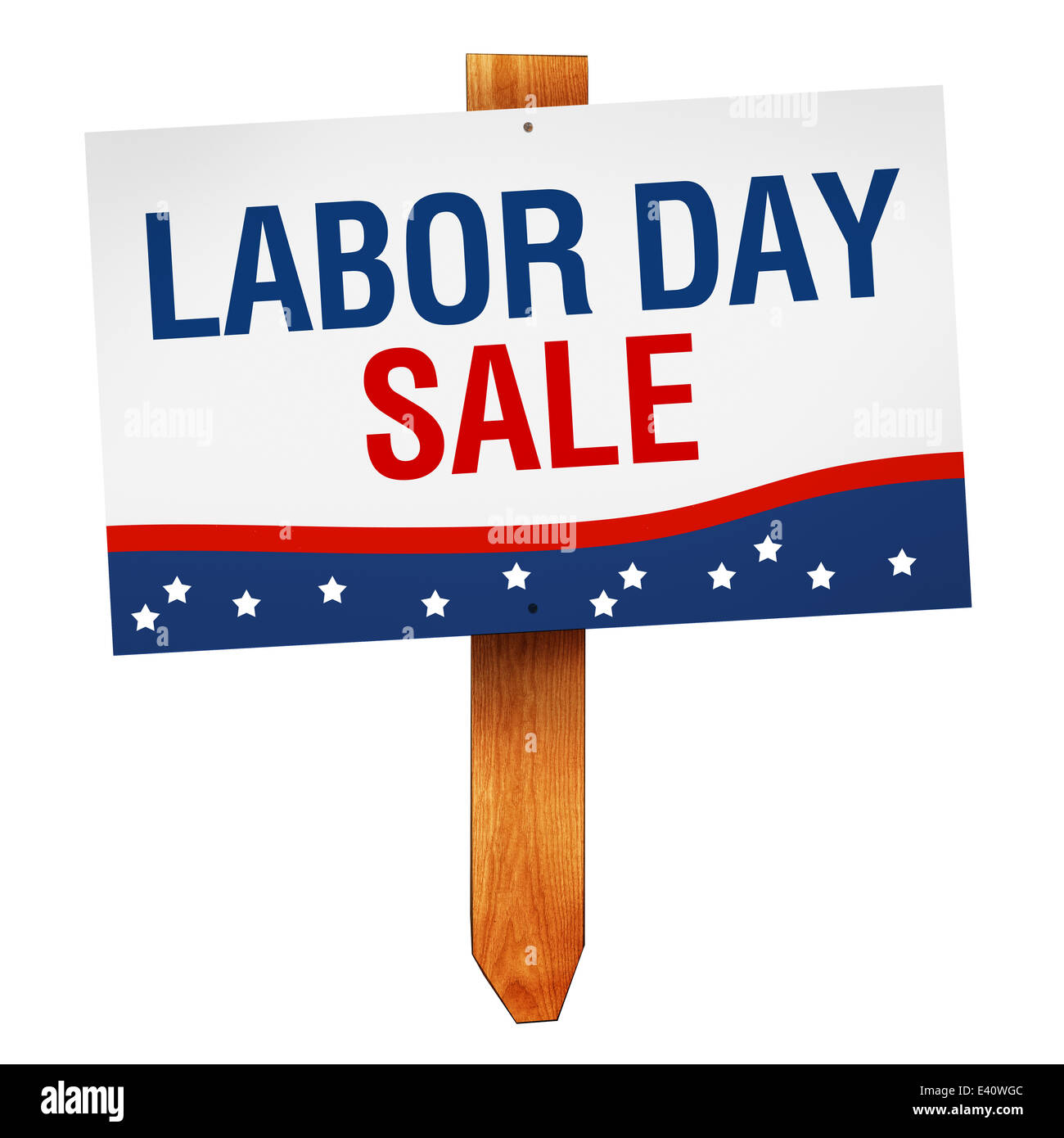 Labor Day Sale sign on wooden post isolated on white background Stock ...