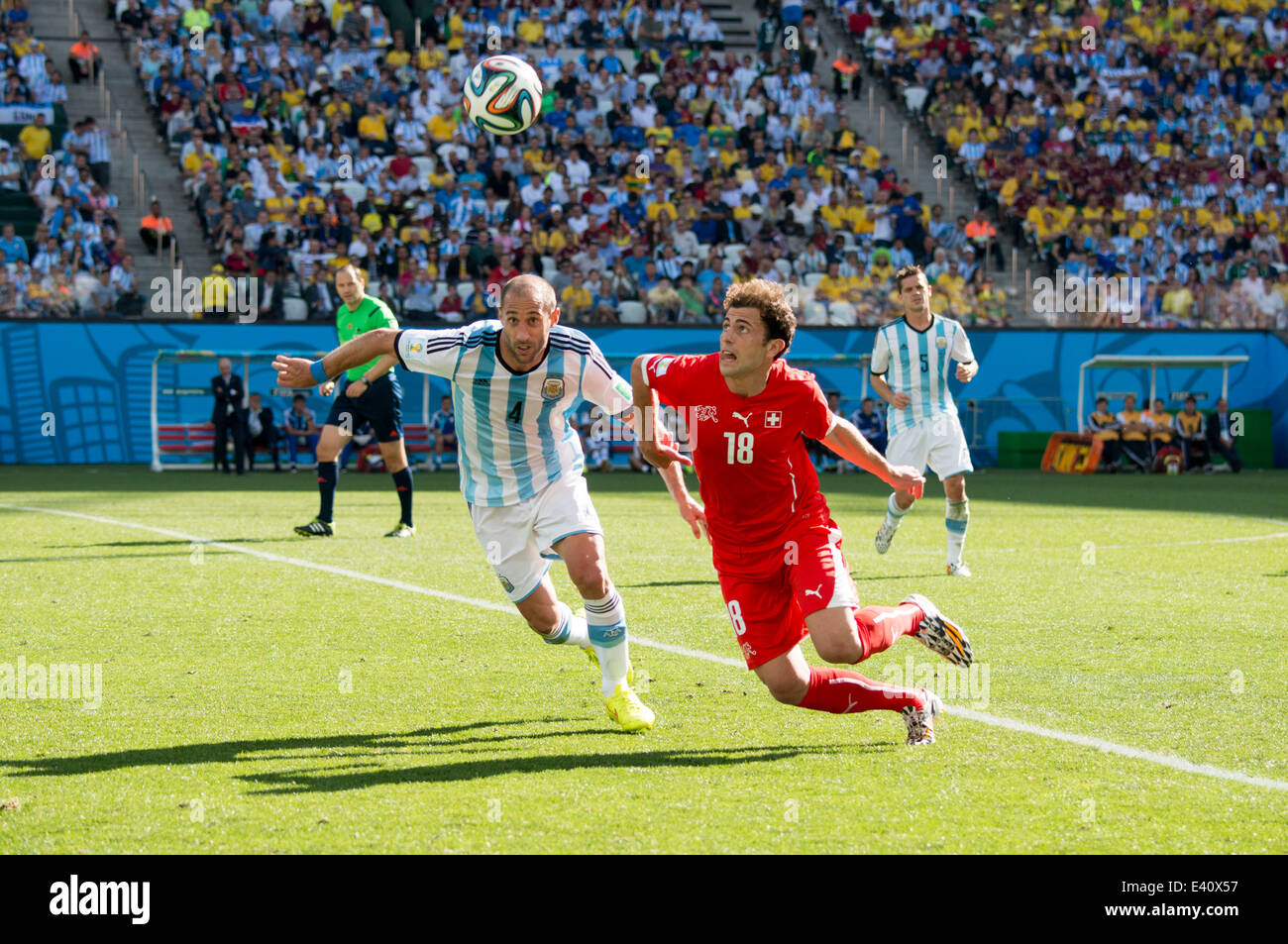 Sao Paulo, Brazil. 1st July, 2014. Pablo Zabaleta (ARG), Admir Mehmedi ...