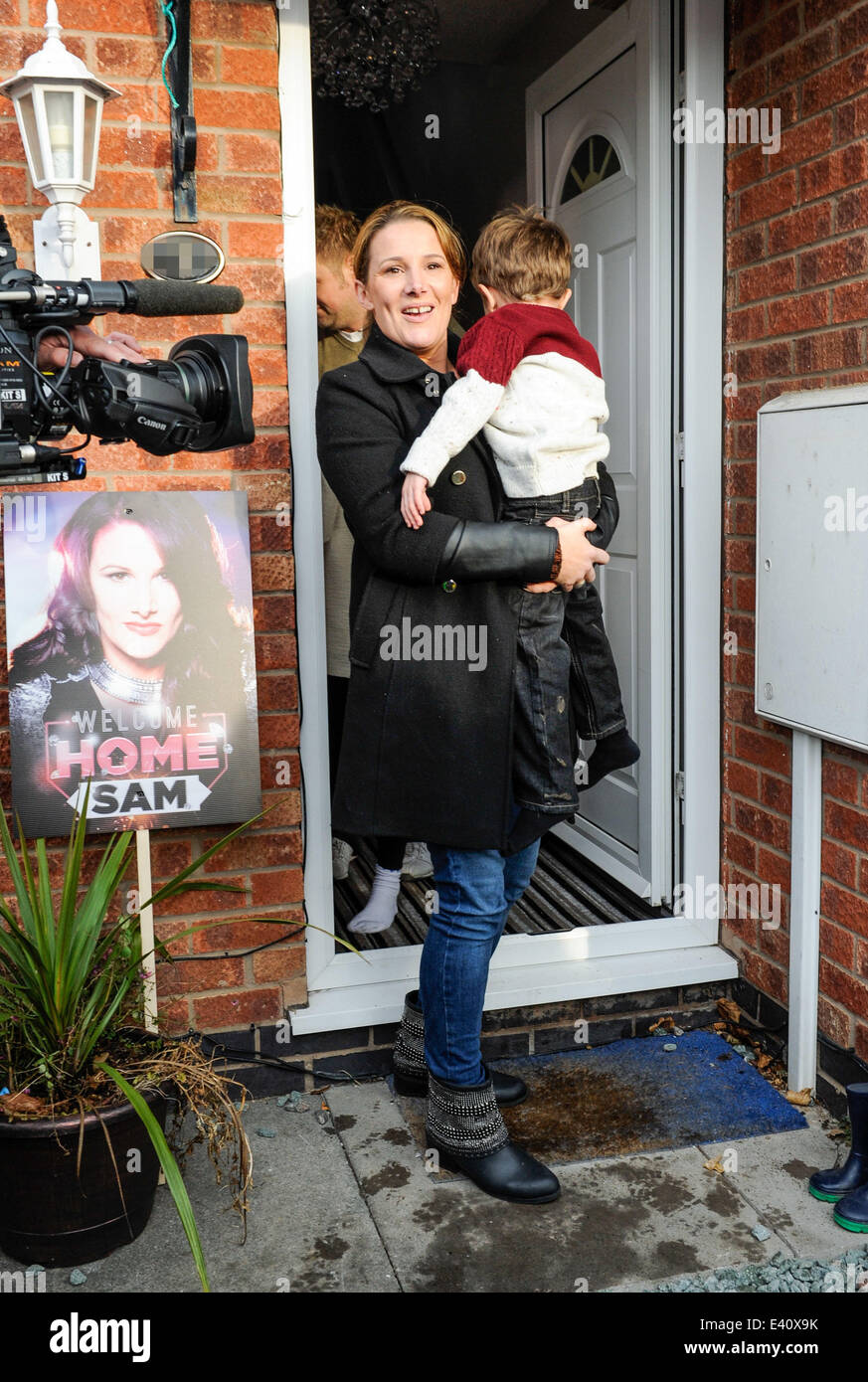 Sam Bailey greets fans outside her family home in Leicester. Sam is one ...