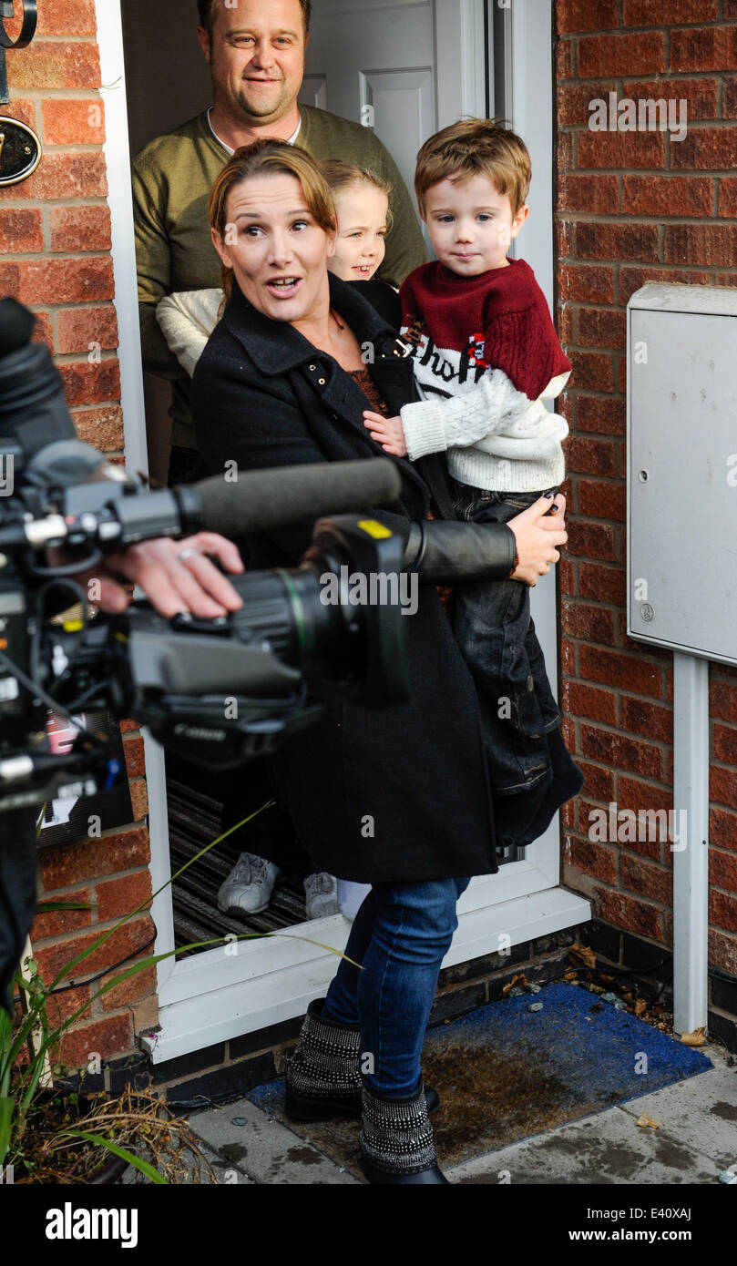 Sam Bailey greets fans outside her family home in Leicester. Sam is one ...