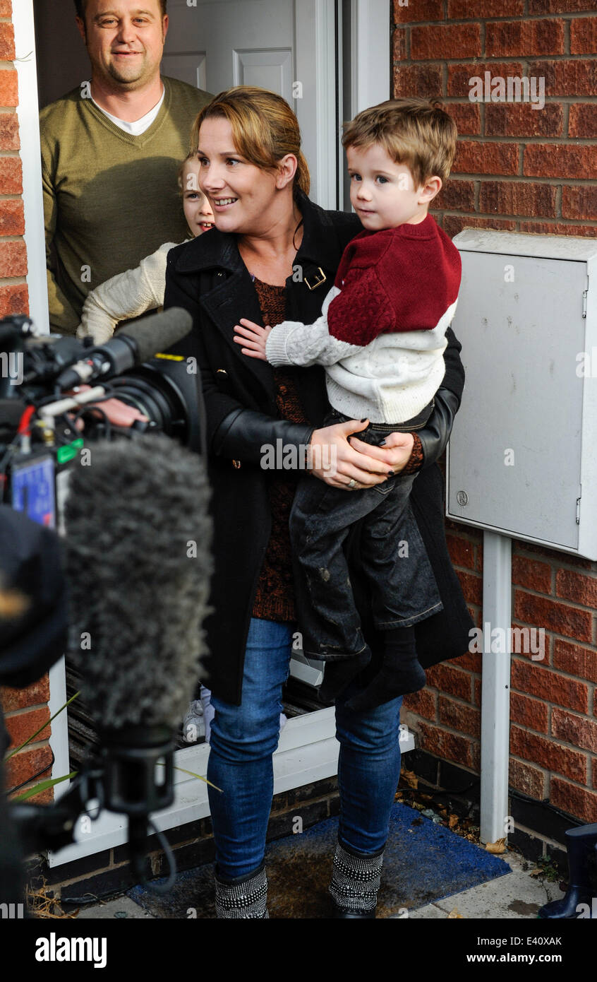 Sam Bailey greets fans outside her family home in Leicester. Sam is one ...