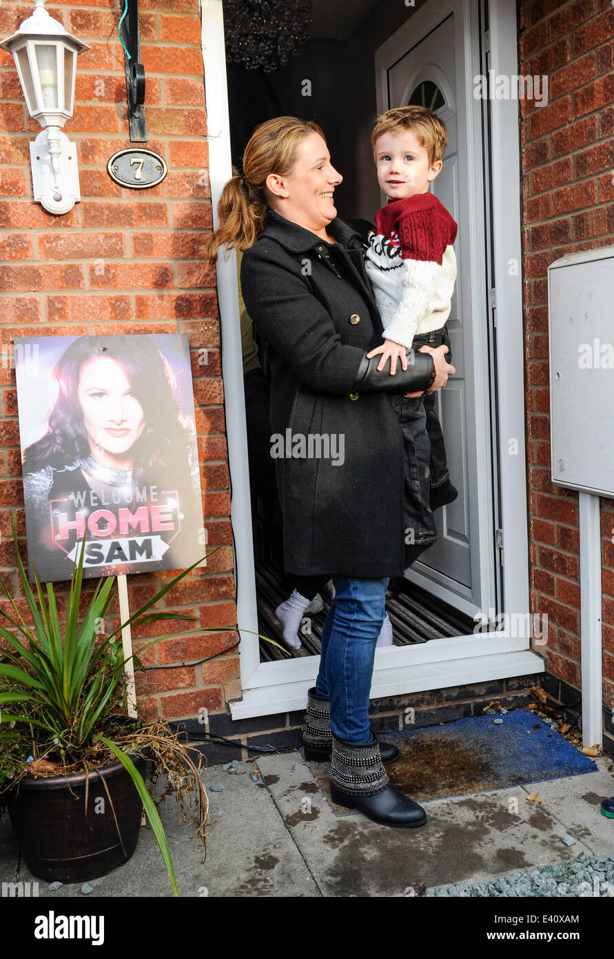 Sam Bailey greets fans outside her family home in Leicester. Sam is one ...