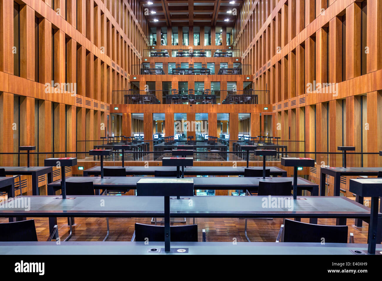 Germany, Berlin, working spaces at reading room at Jacob-und-Wilhelm ...