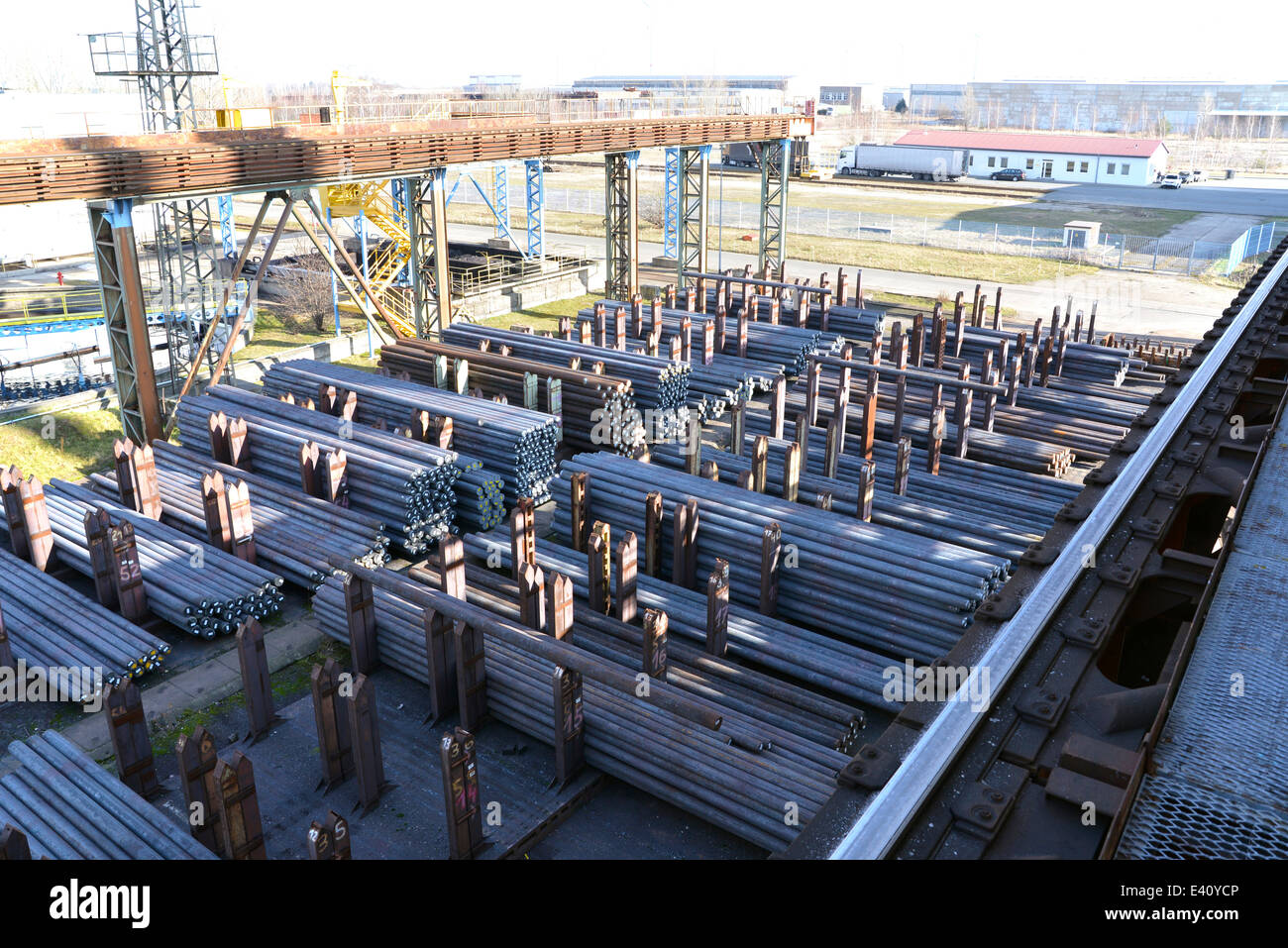 Storage of steel for processing in a tube rolling mill Stock Photo - Alamy