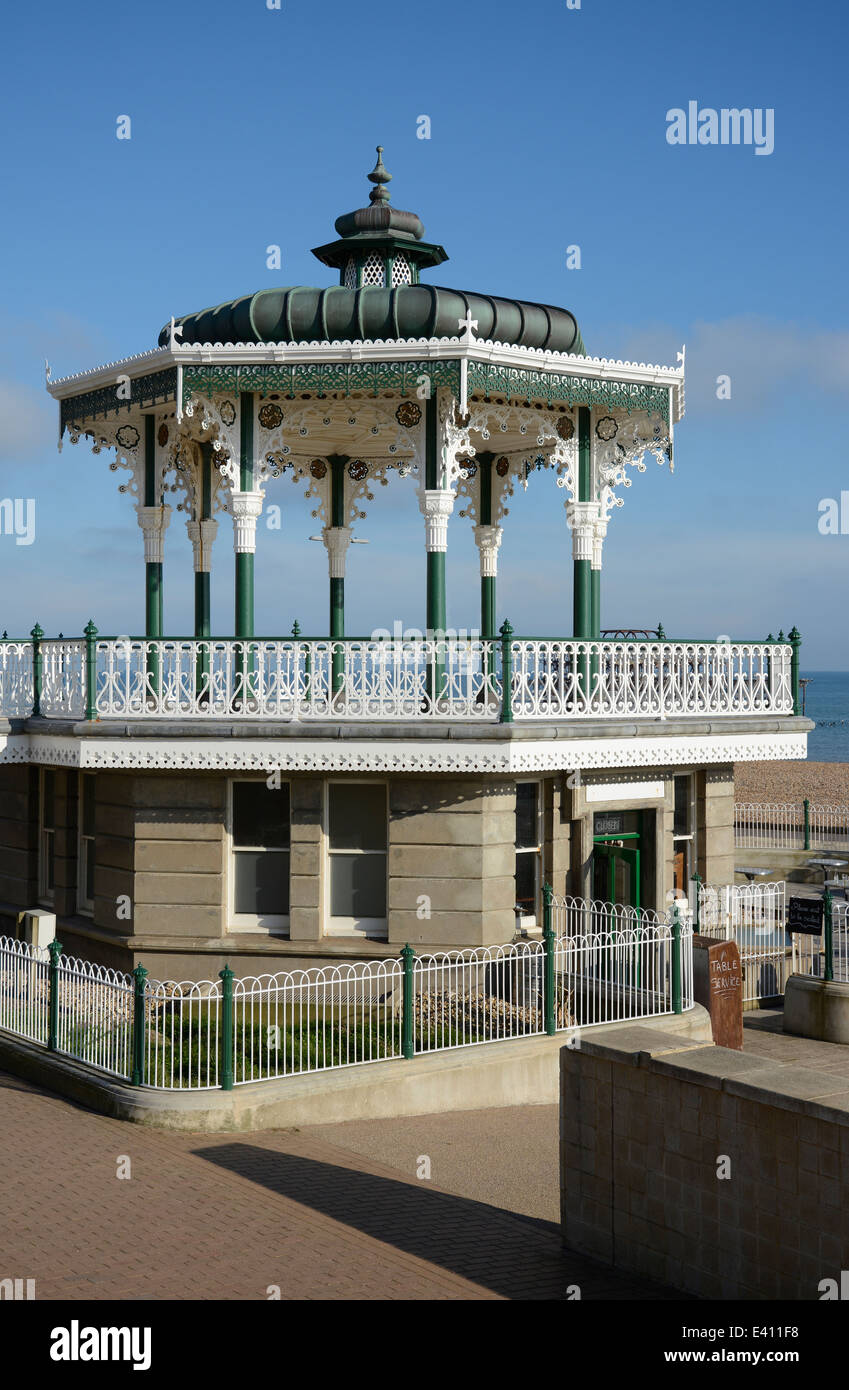 Wrought iron bandstand on the seafront promenade at Brighton. East ...