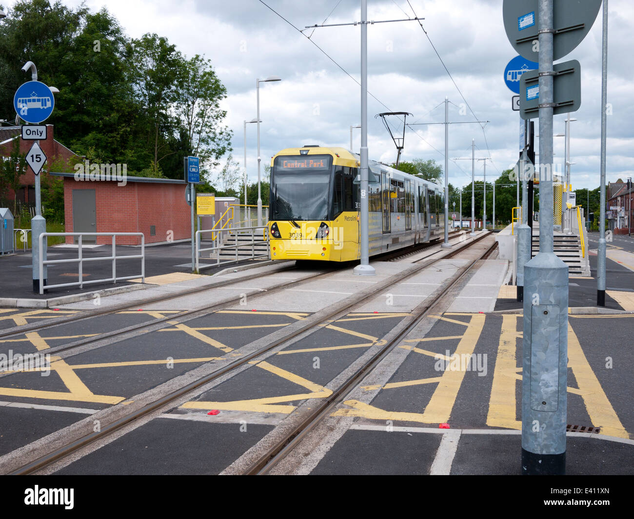 Metrolink tram leaving Westwood station, Oldham,Greater Manchester, UK ...