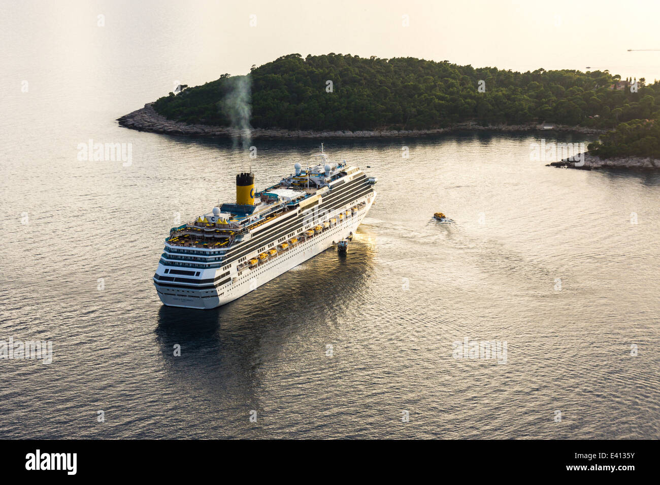 Croatia, Dubrovnik, view to cruise liner Costa Fascinosa in front of ...