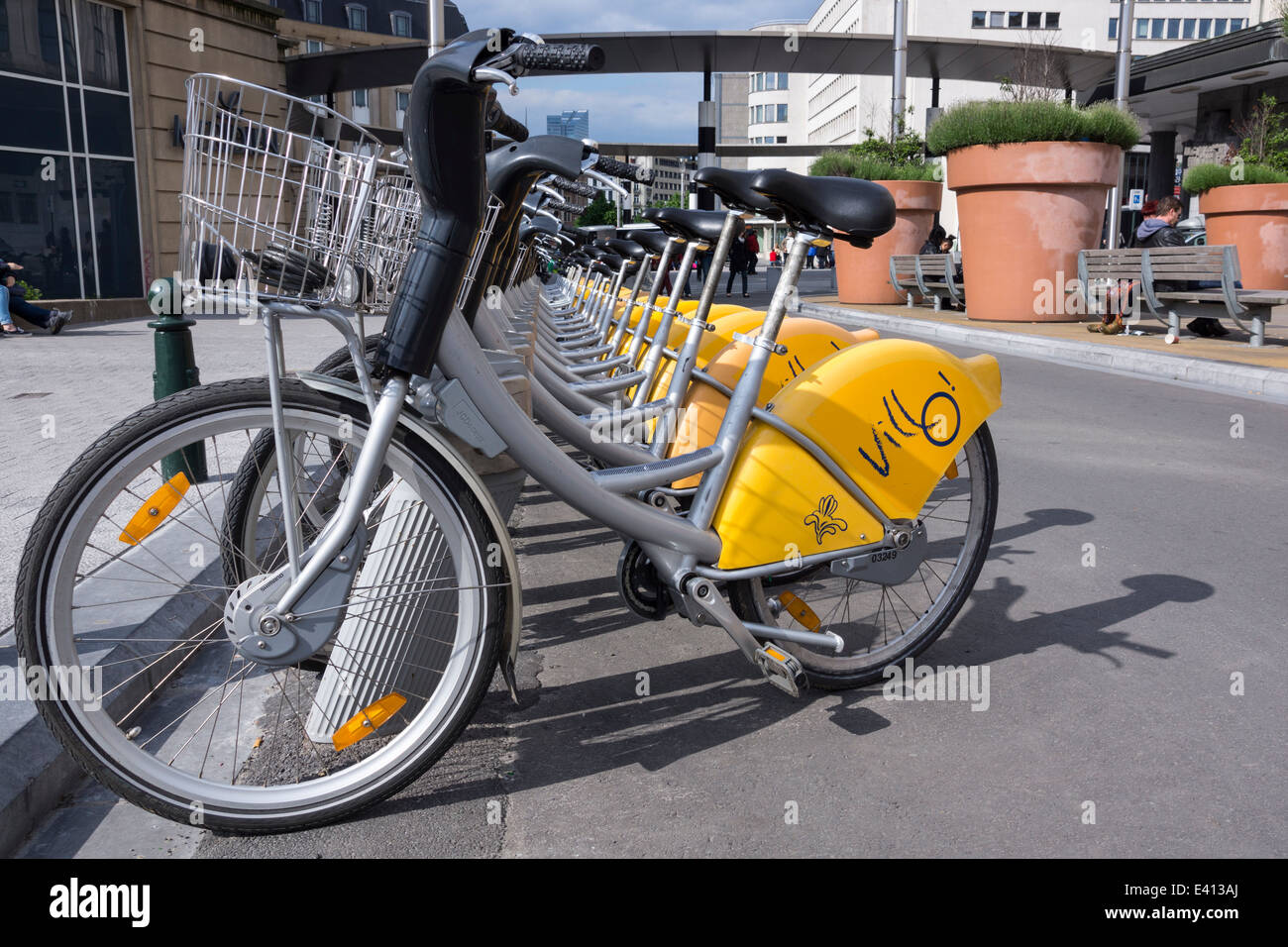 Belgium, Brussels, row of rental bikes Stock Photo - Alamy