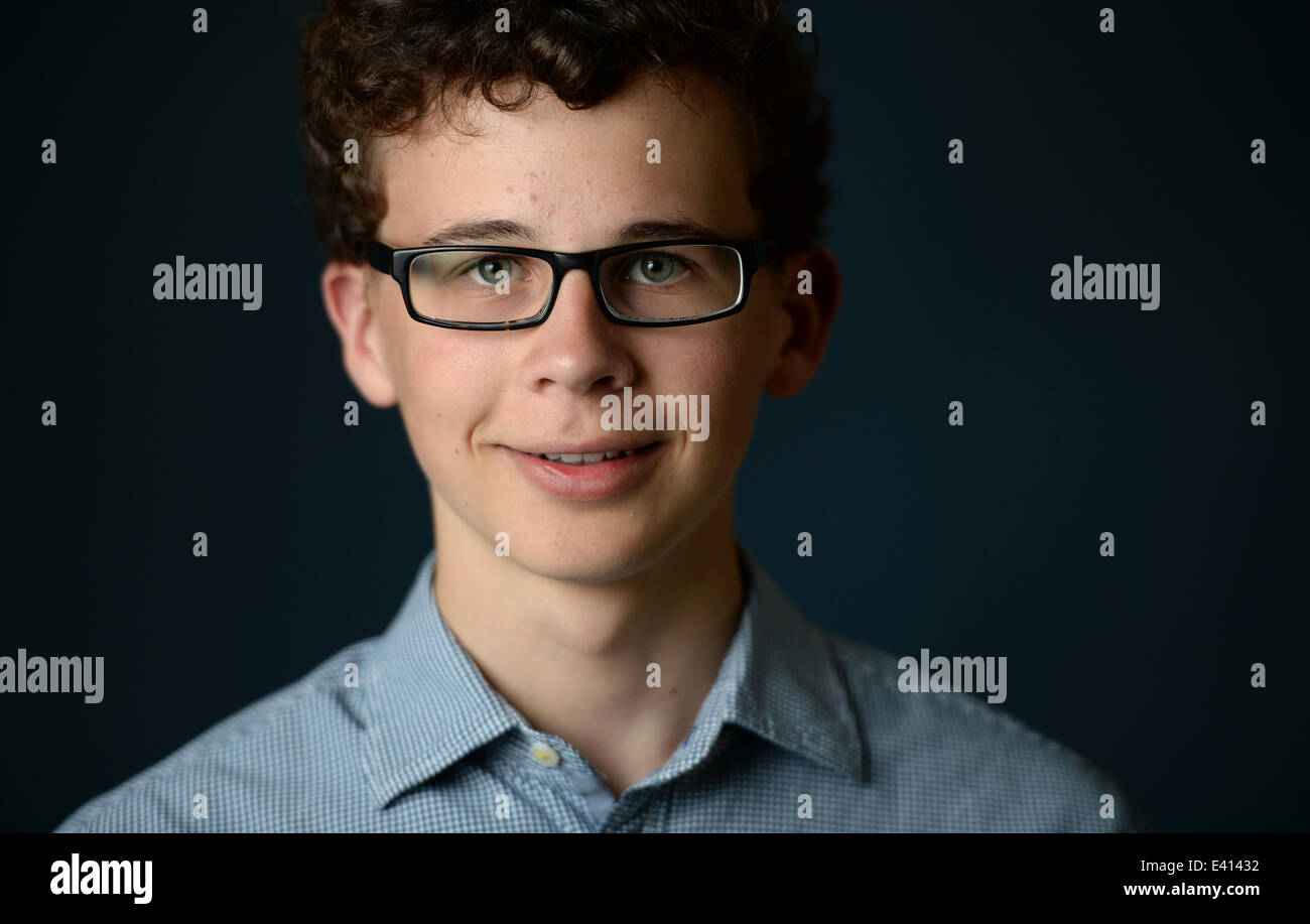 Pupil Adrian Riekert stands in front of a chalk board in a classroom of ...