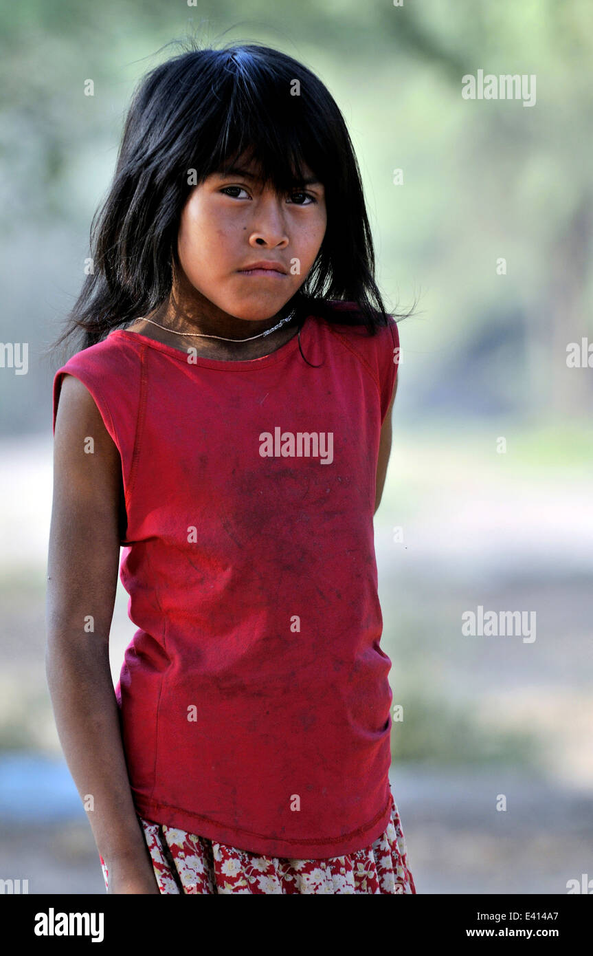 Argentina, Gran Chaco, Salta, Zapota, portrait of Indian girl of Wichi ...