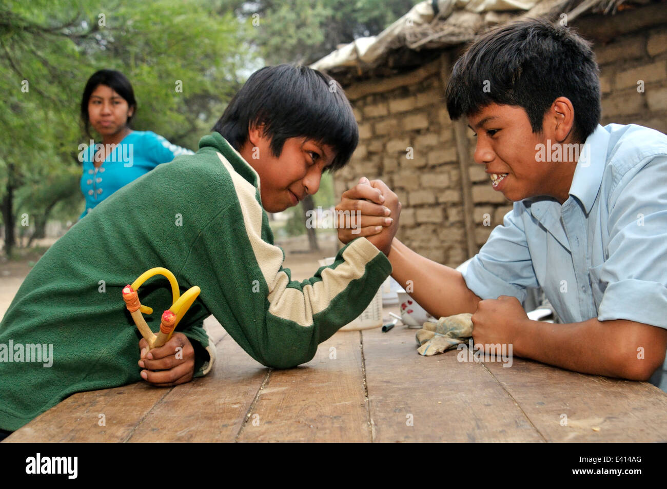 Argentina, Gran Chaco, Salta, San Jose, portrait of two Indian boys of ...