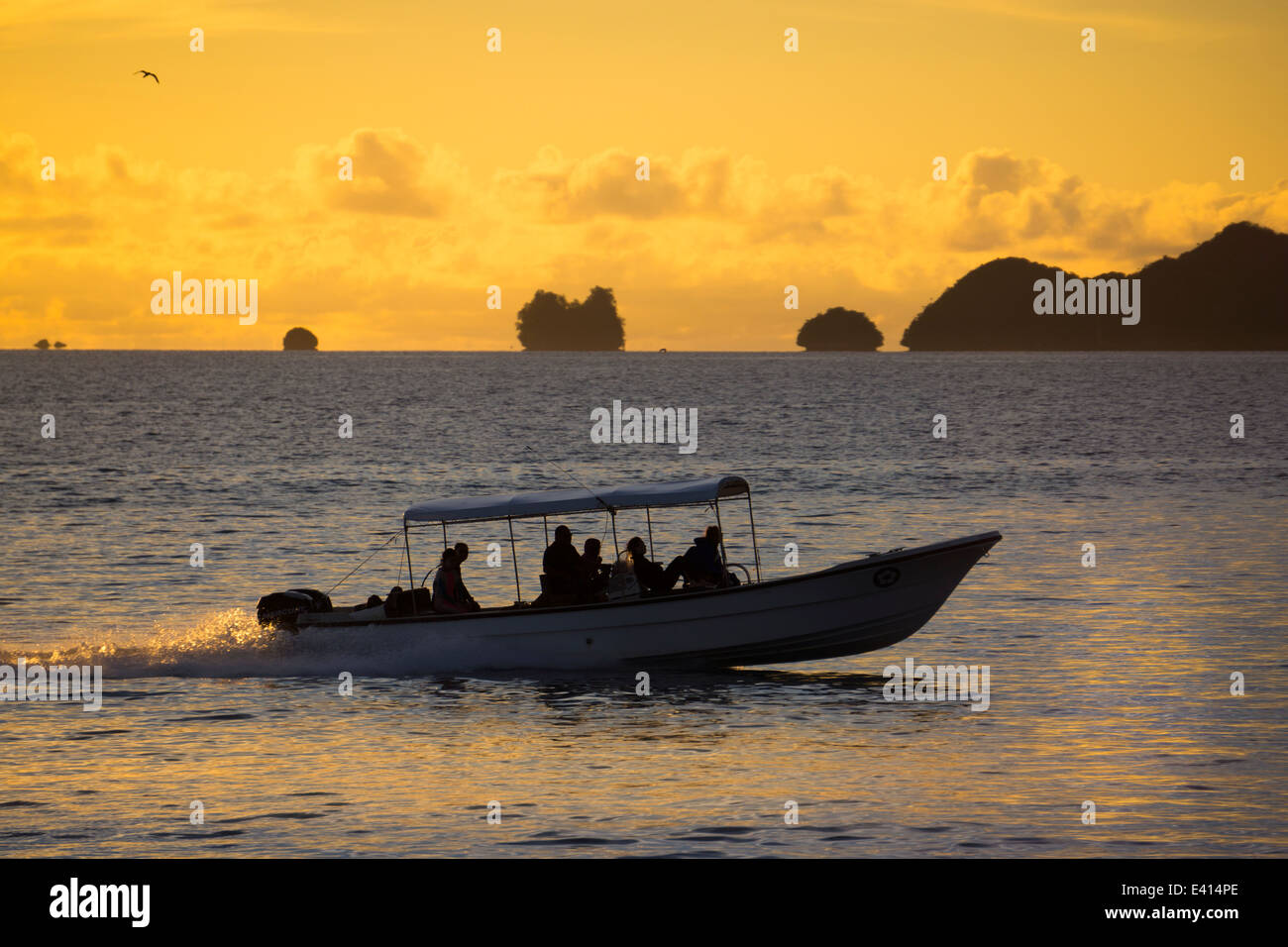 Micronesia, Palau, boat on the ocean in evening light Stock Photo - Alamy