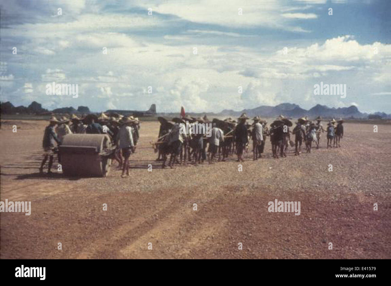 This photograph shows Chinese soldiers building a runway at Liuchow ...