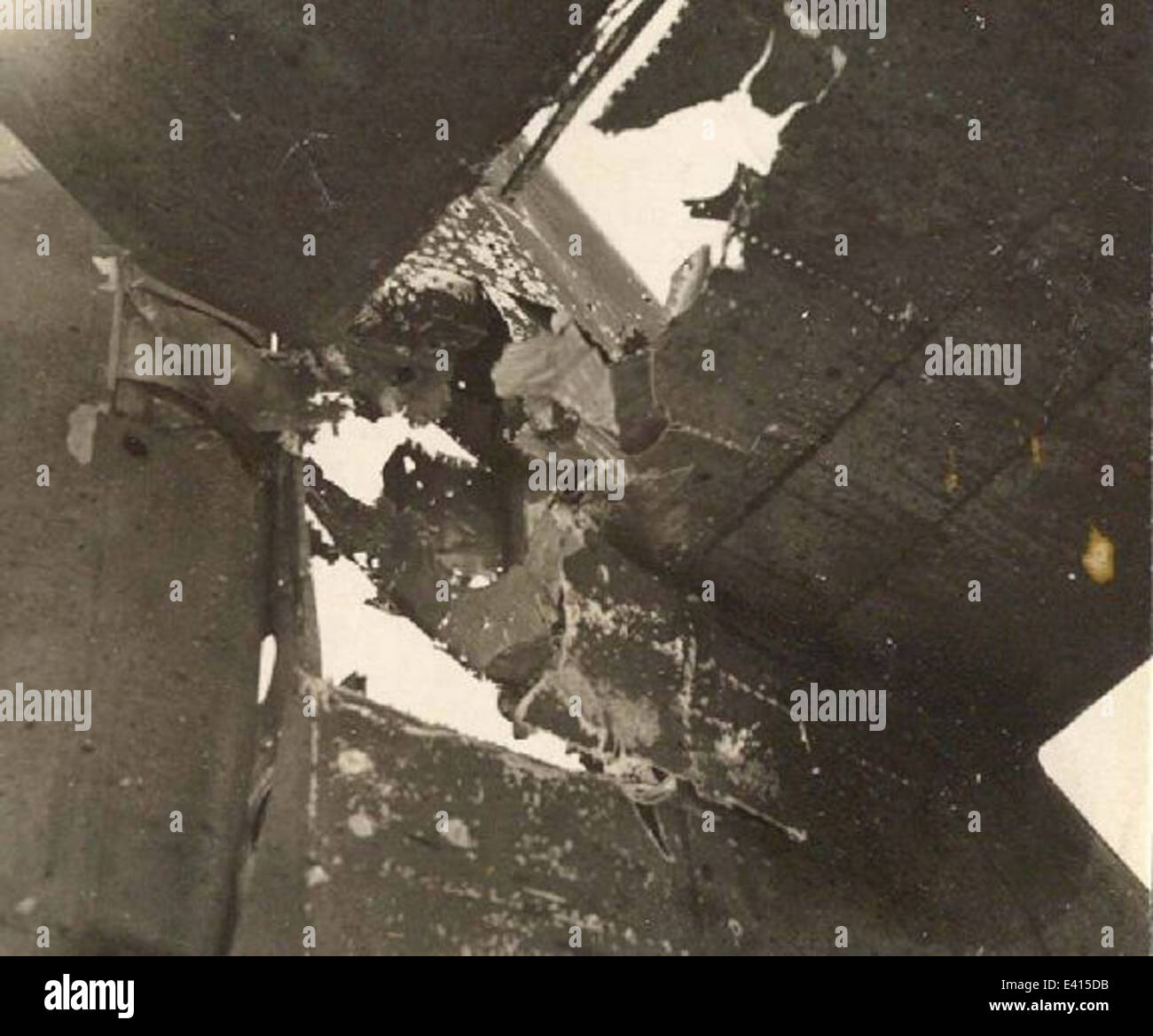 This photograph provides an inside view of the damage caused by a ...