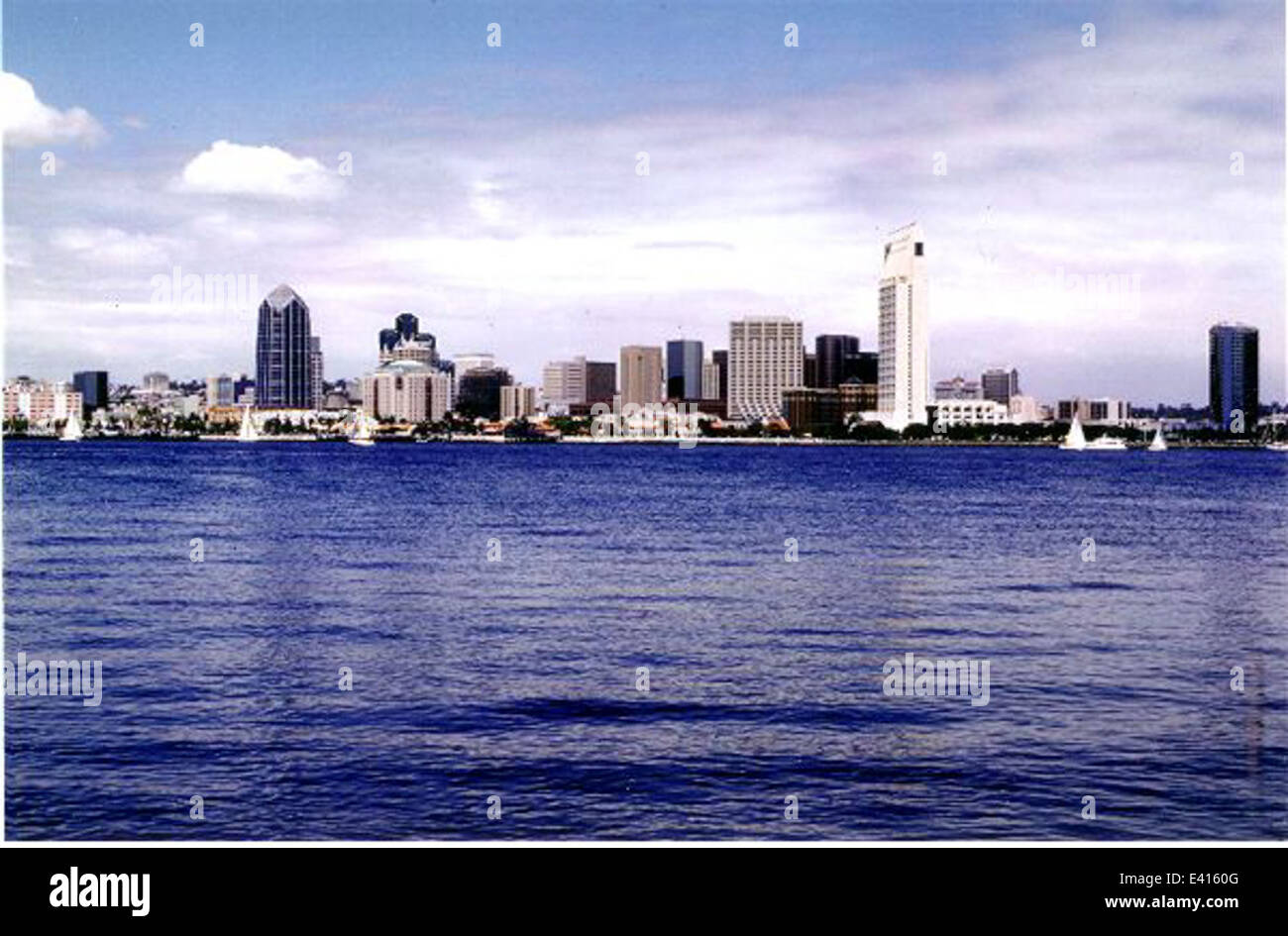 A photograph of the San Diego waterfront in 2001, showing the city ...