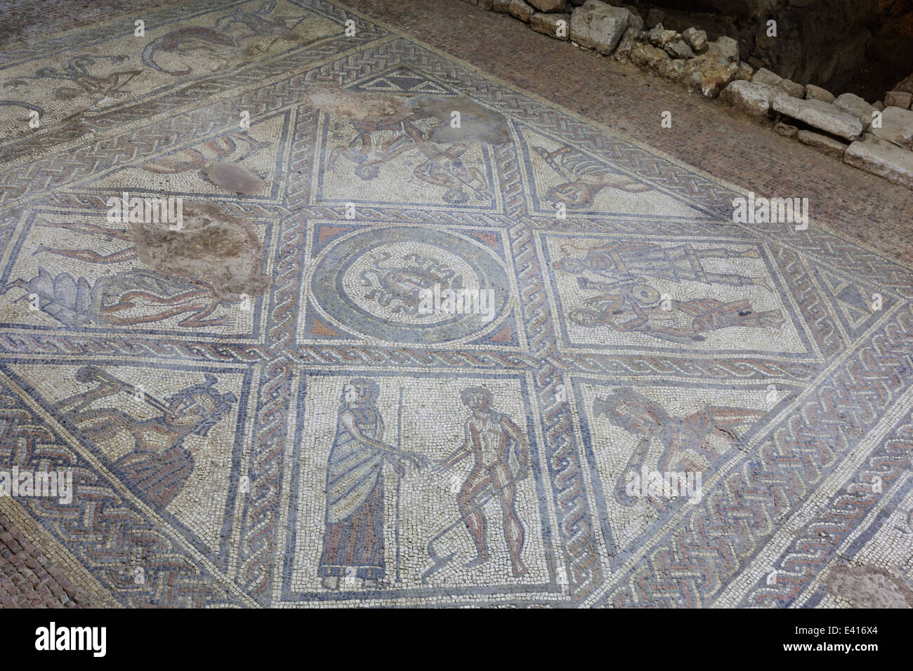 England, Hampshire, Isle of Wight, Brading Roman Villa, Mosaic Flooring ...