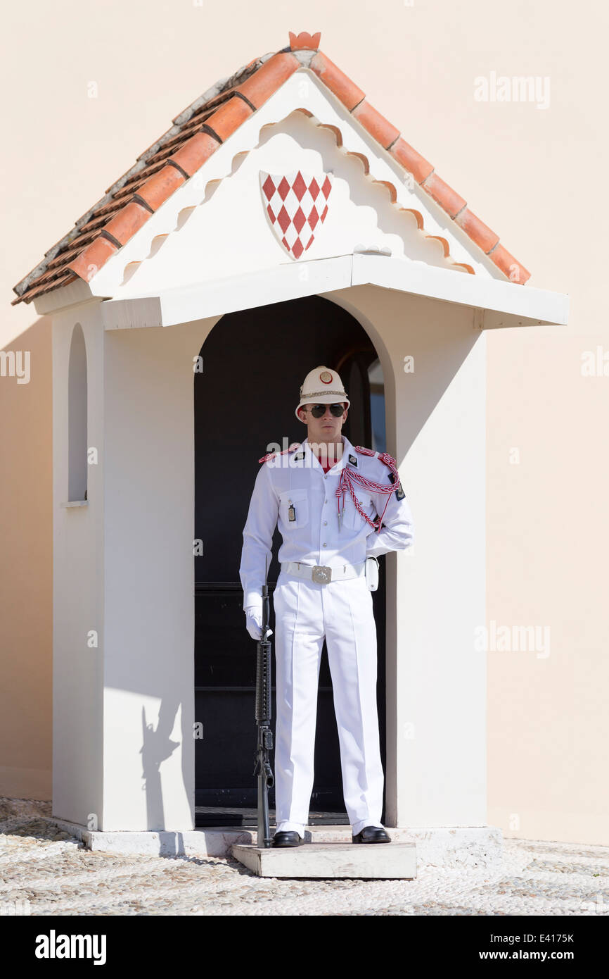 Monaco, the Prince's Palace Guard on guard duty at the Palace Stock ...