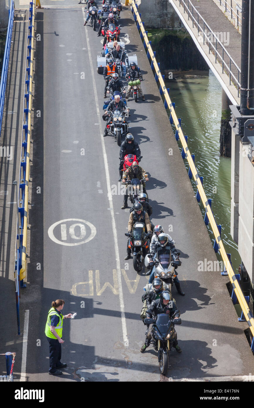 England, Hampshire, Isle of Wight, Fishbourne, Motorcycles and Cyclists ...