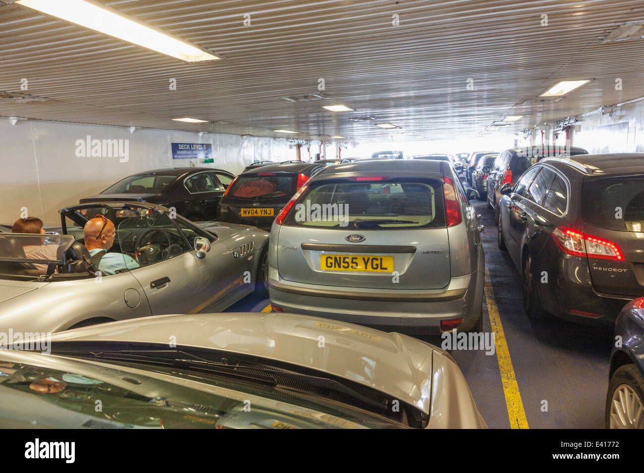 England, Hampshire, Portsmouth, Wightlink Ferry, Car Deck Stock Photo ...