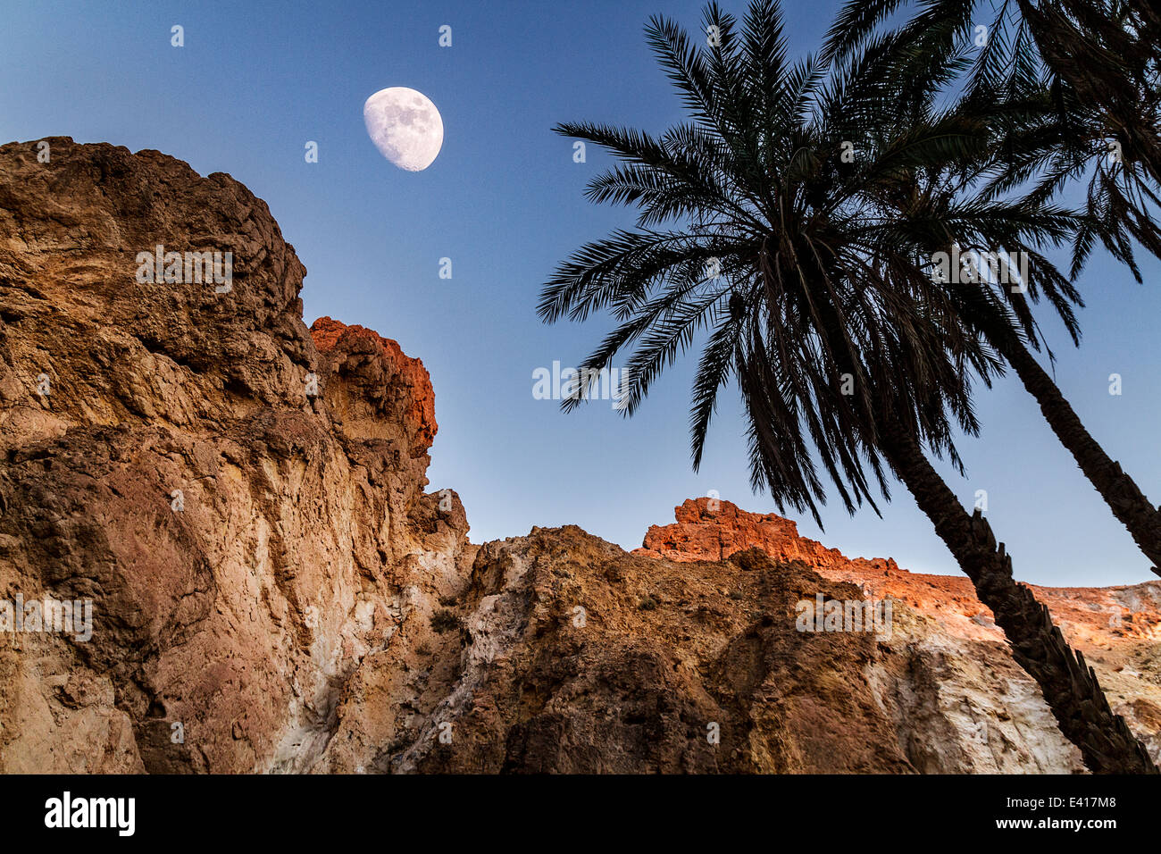 Moon in a mountain oasis Stock Photo - Alamy