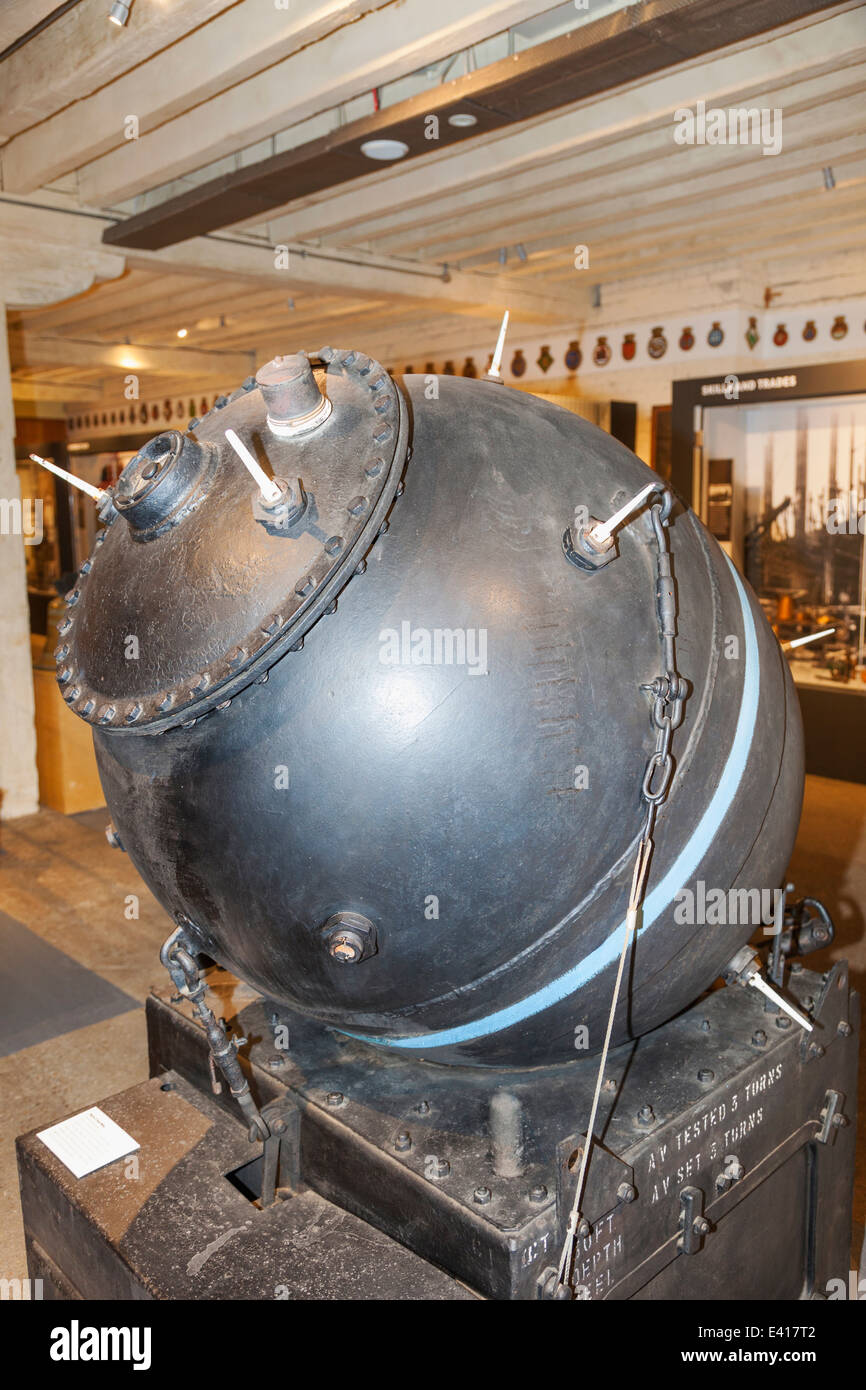England, Kent, Chatham Historic Dockyard, Exhibit of WWII Seamine Stock ...