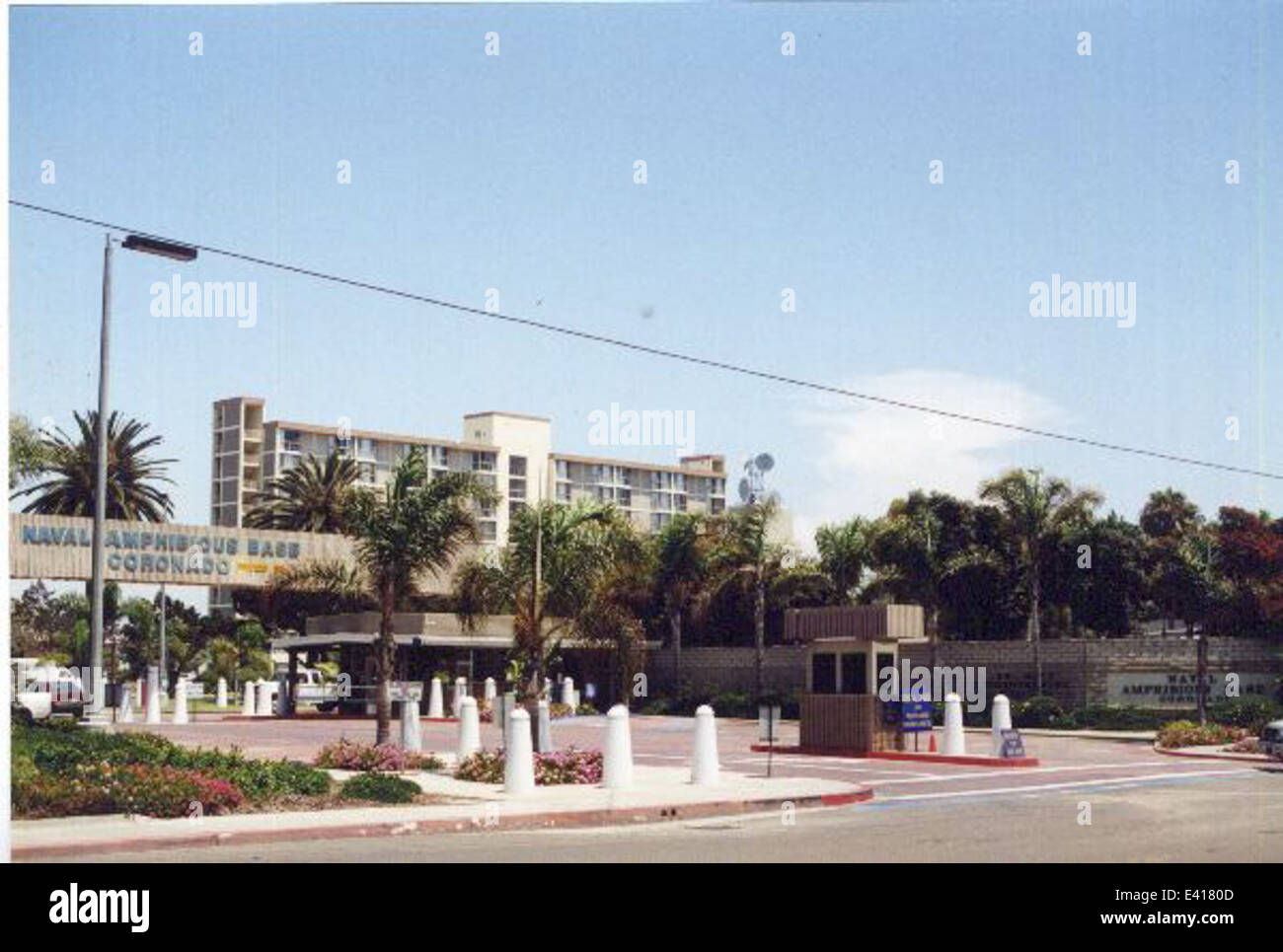 A photograph of the entrance gate to the Amphibious Base Corondo, a key ...