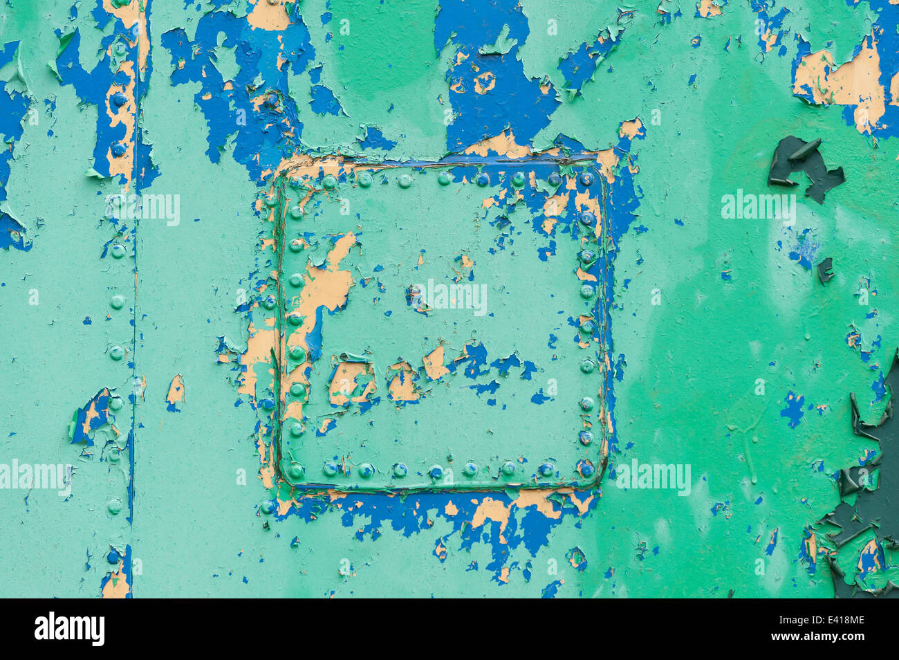 peeling gloss matte emulsion paint and graffiti on steel iron wall old ...