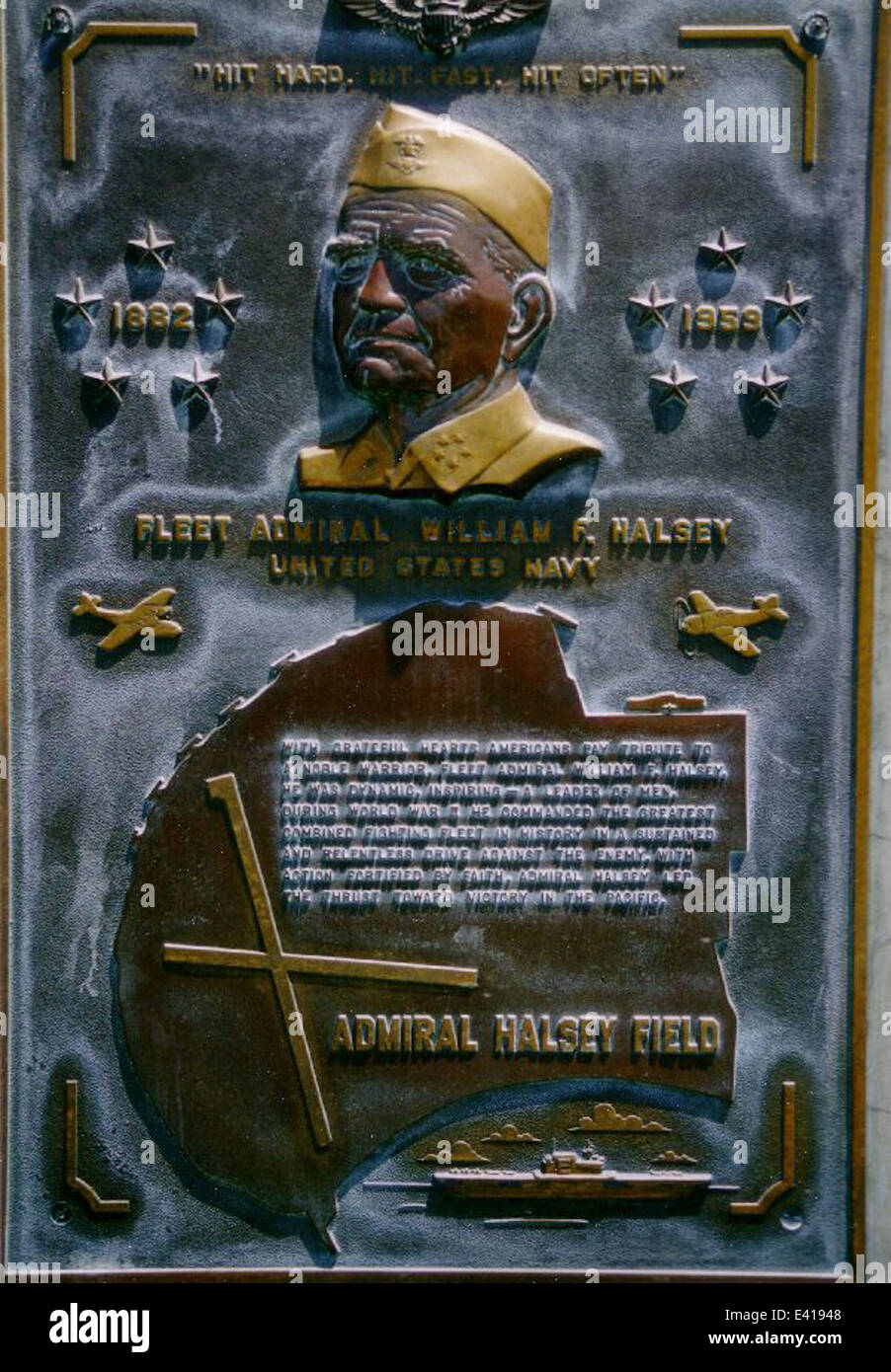 A commemorative plaque honoring Admiral William F. Halsey, located at ...
