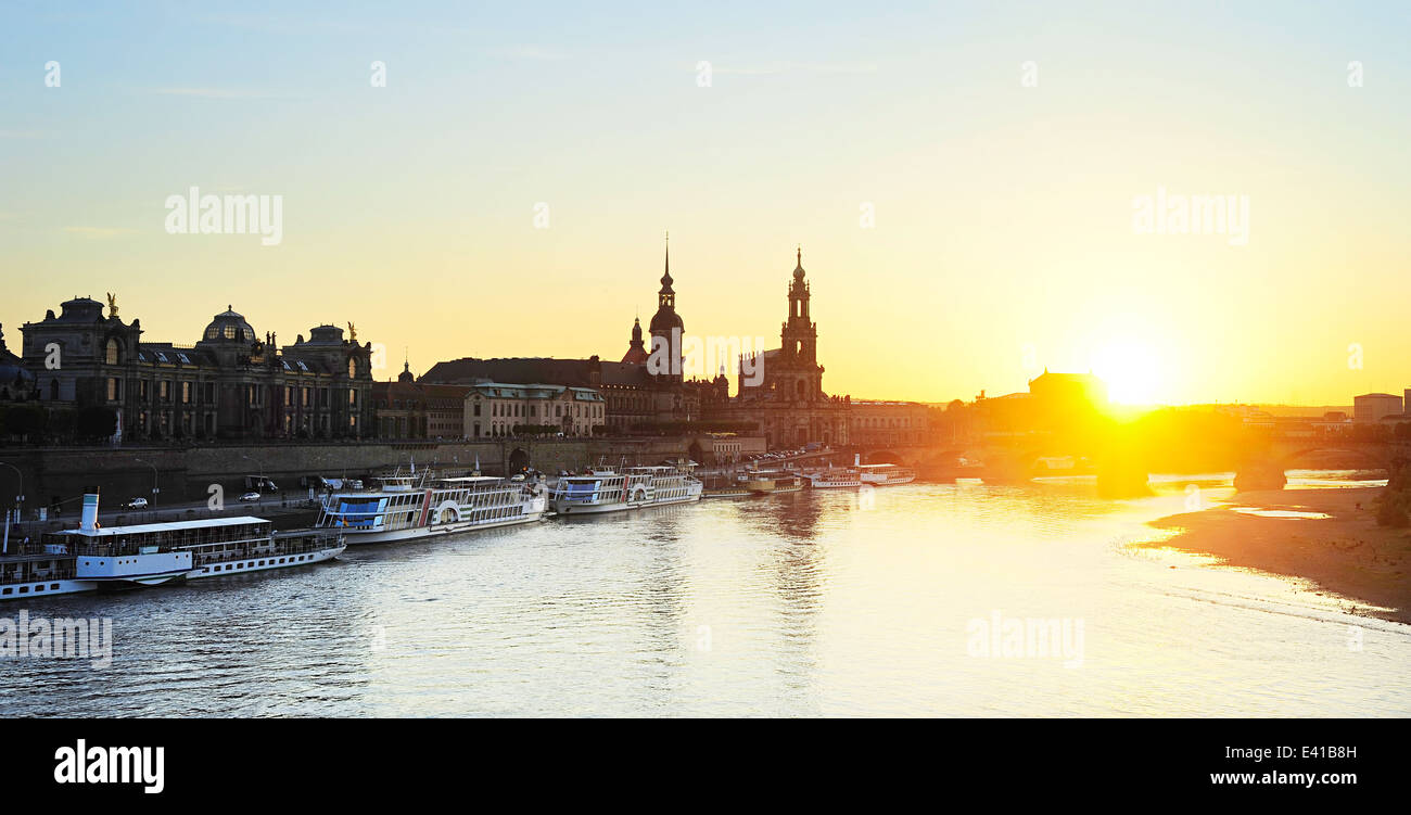 Panoramic view of Dresden Old Town at beautiful sunset, Germany Stock ...