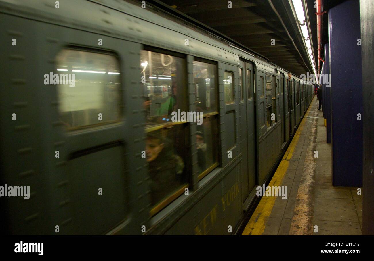 Metropolitan Transit Authority (MTA) 'Nostalgia' vintage subway train sits in the West 4th ...