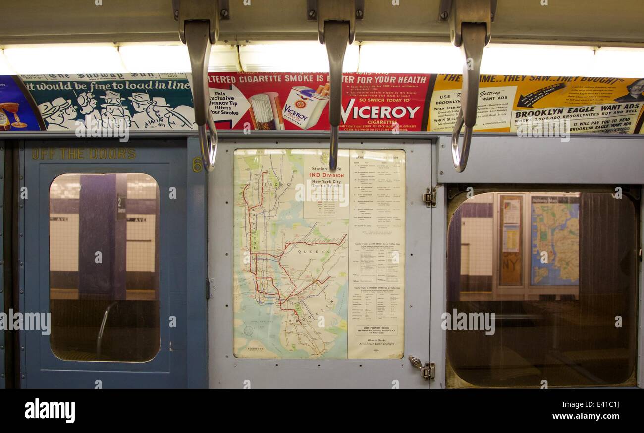 Metropolitan Transit Authority (MTA) 'Nostalgia' vintage subway train sits in the West 4th ...