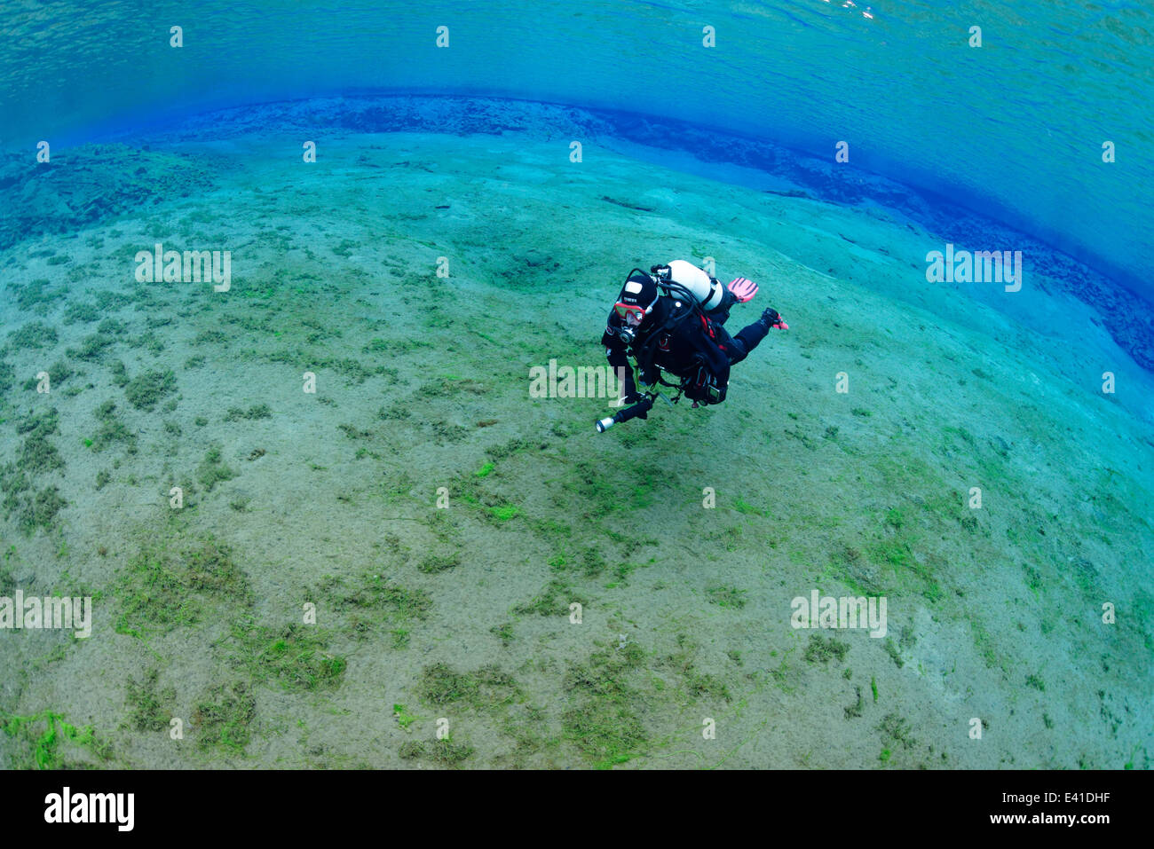 Scuba diving in Silfra Crack with Lagoon, Island, Silfra, thingvellir ...
