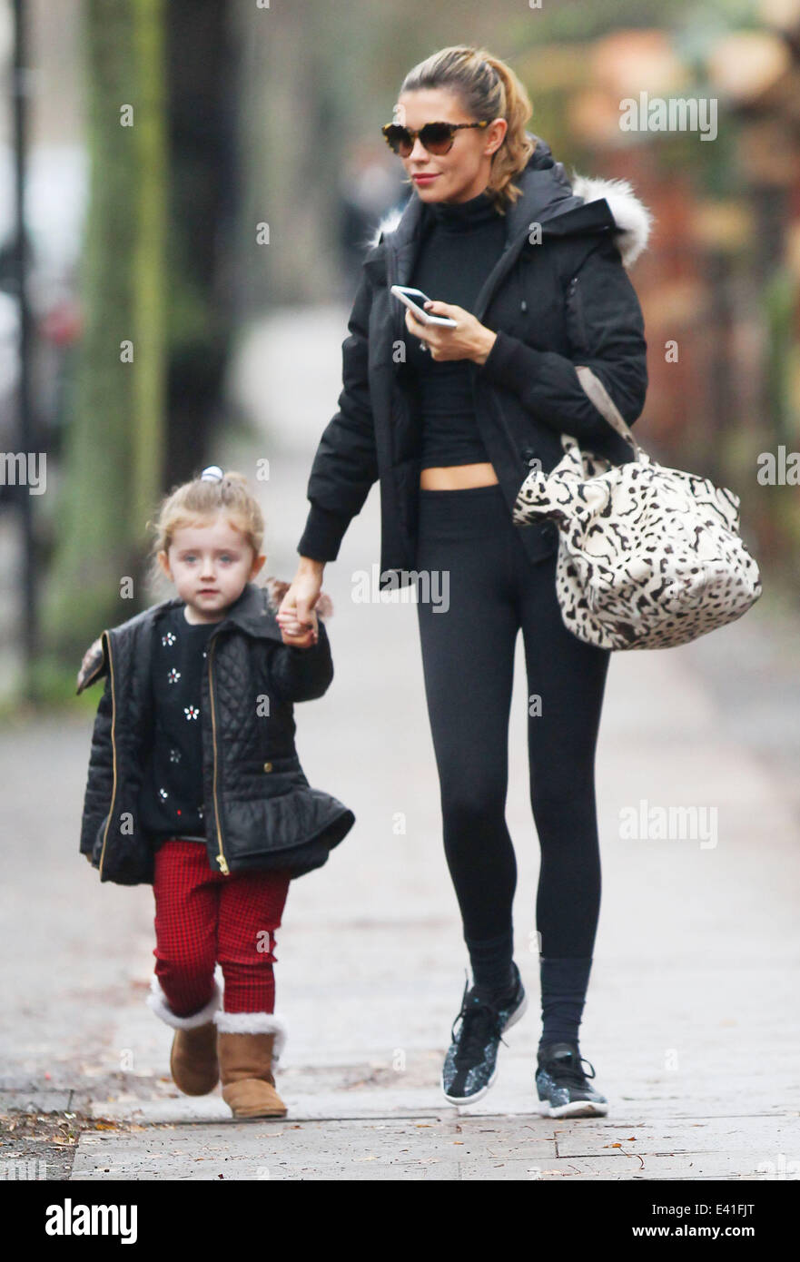 Abbey Clancy leaves home with her daughter Sophia to go to rehearsals ...