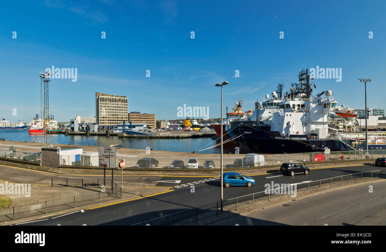 ABERDEEN CITY CENTRE AND HARBOUR SHOWING REGENT QUAY WITH MOORED SHIPS ...