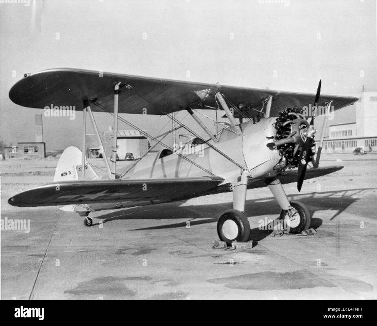 A photograph of the Stearman N2S5, a biplane used by the U.S. Navy for ...