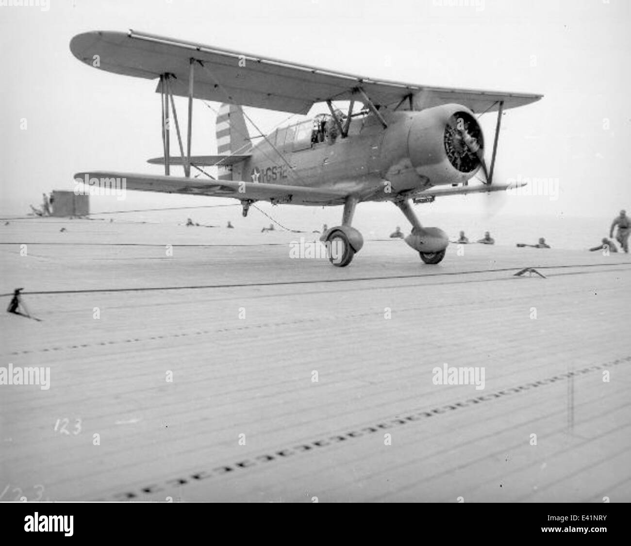 A photograph of a SOC-3 Seagull, a reconnaissance seaplane, launching ...