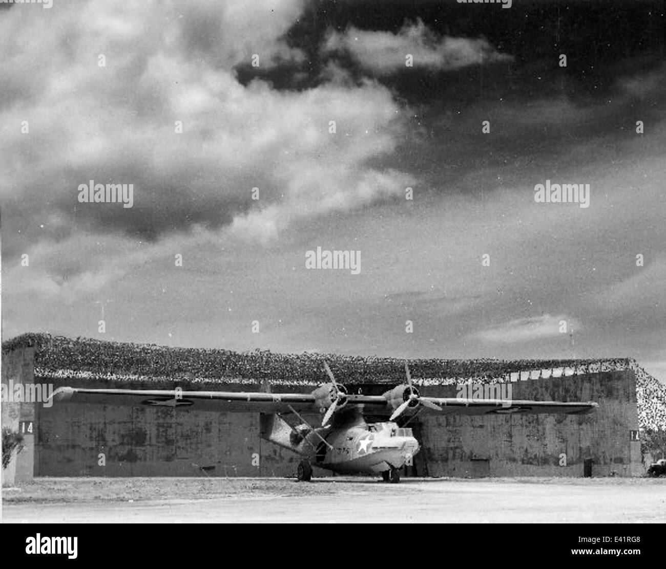A photograph showing PBY Catalina aircraft stored in revetment at ...