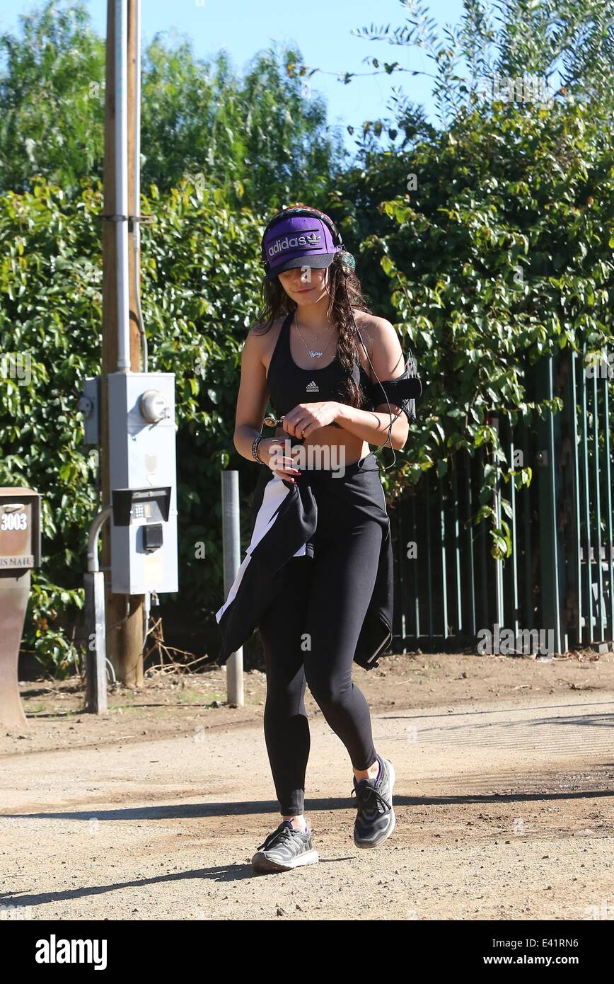 Vanessa Hudgens wearing adidas sportswear goes jogging at Ranyon Canyon ...