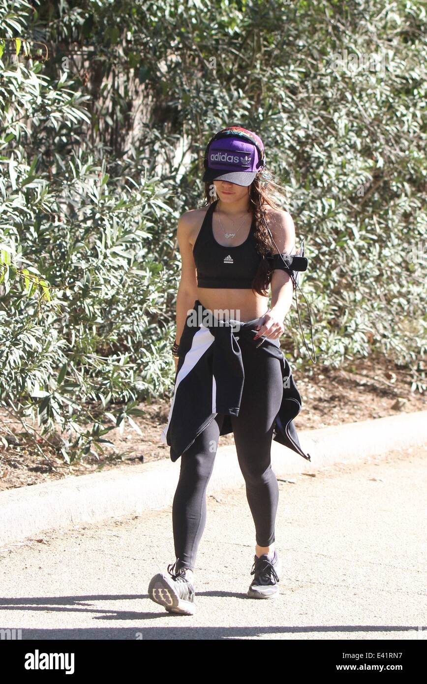 Vanessa Hudgens wearing adidas sportswear goes jogging at Ranyon Canyon ...