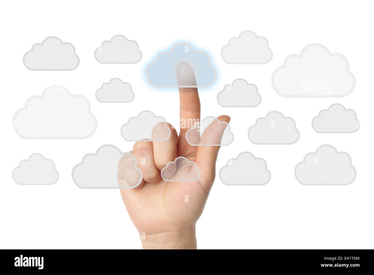 Cloud computing concept with hand on white background Stock Photo - Alamy