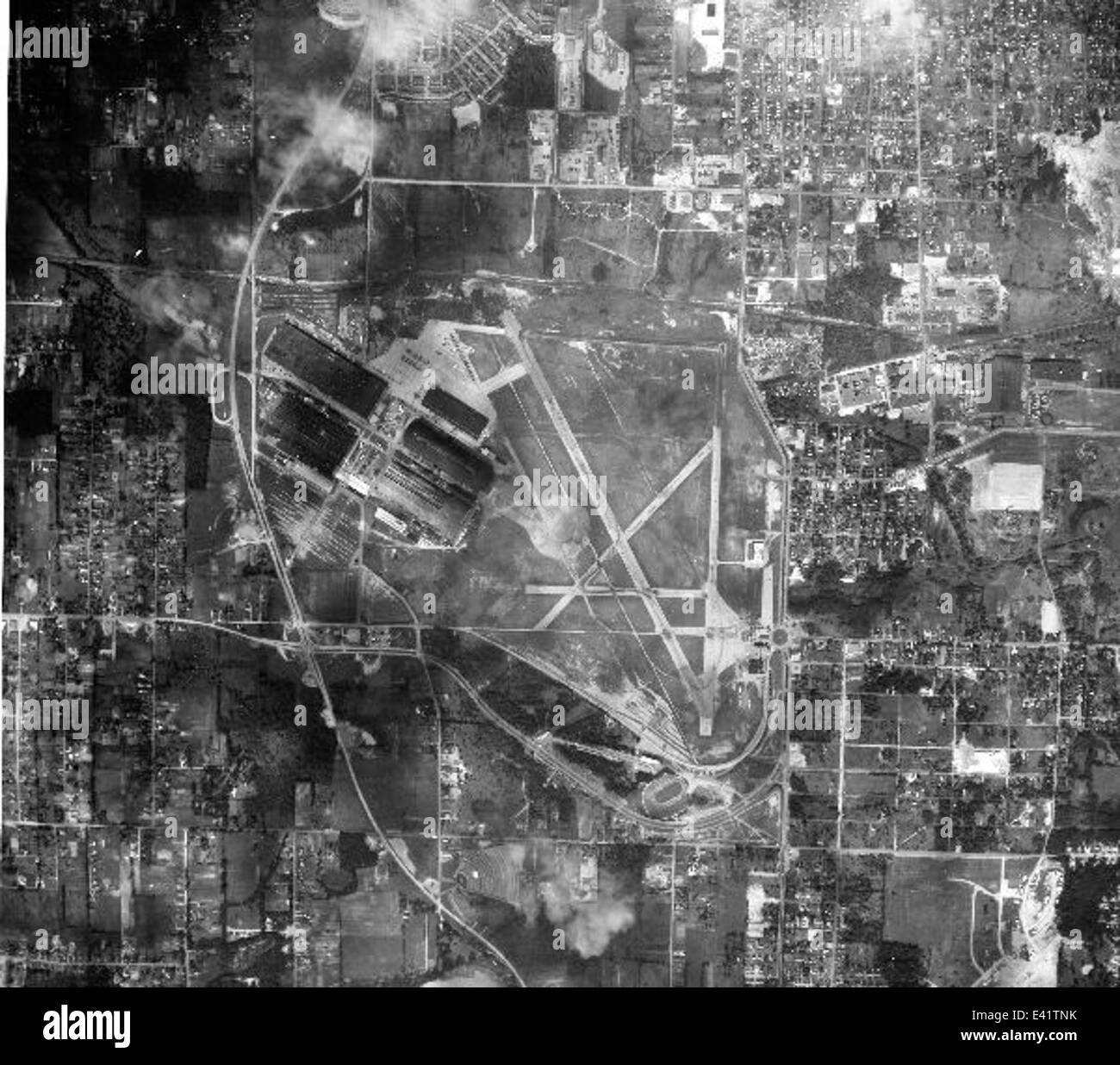 A photograph showing the vertical view of the NAS Akron airship hangar ...