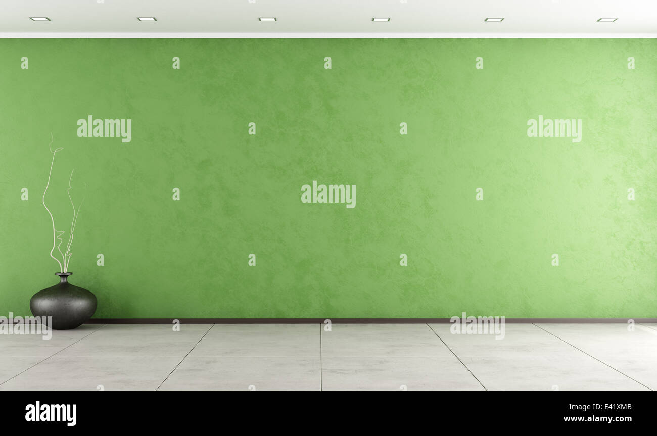 Empty green room with stucco wall - rendering Stock Photo - Alamy