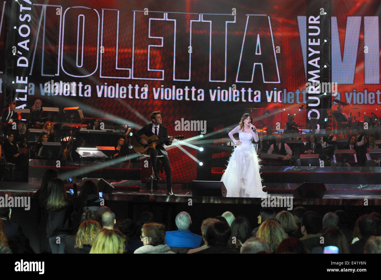 Singer Martina Stoessel performing on Italian TV show L'anno Che Verra ...