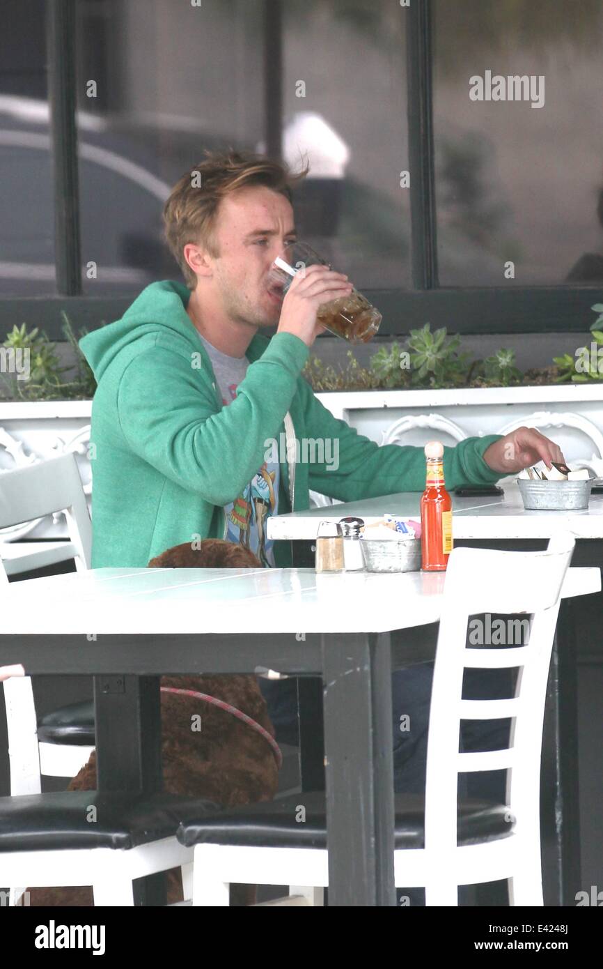 Harry Potter star Tom Felton out for breakfast with his dog in West ...