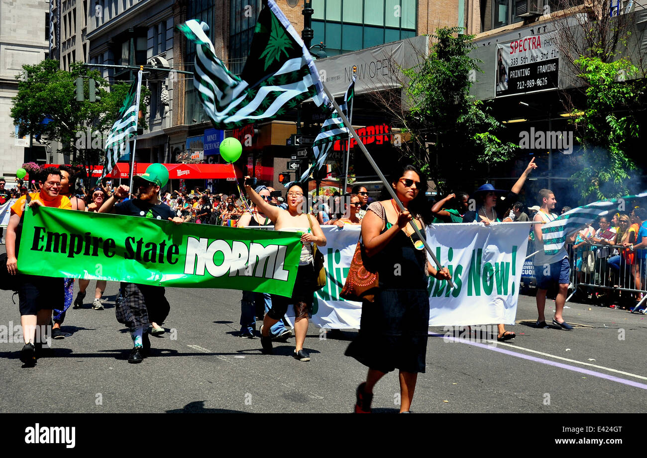 NYC: Marchers promoting the legalisaiton of marijuana at the 2014 Gay ...