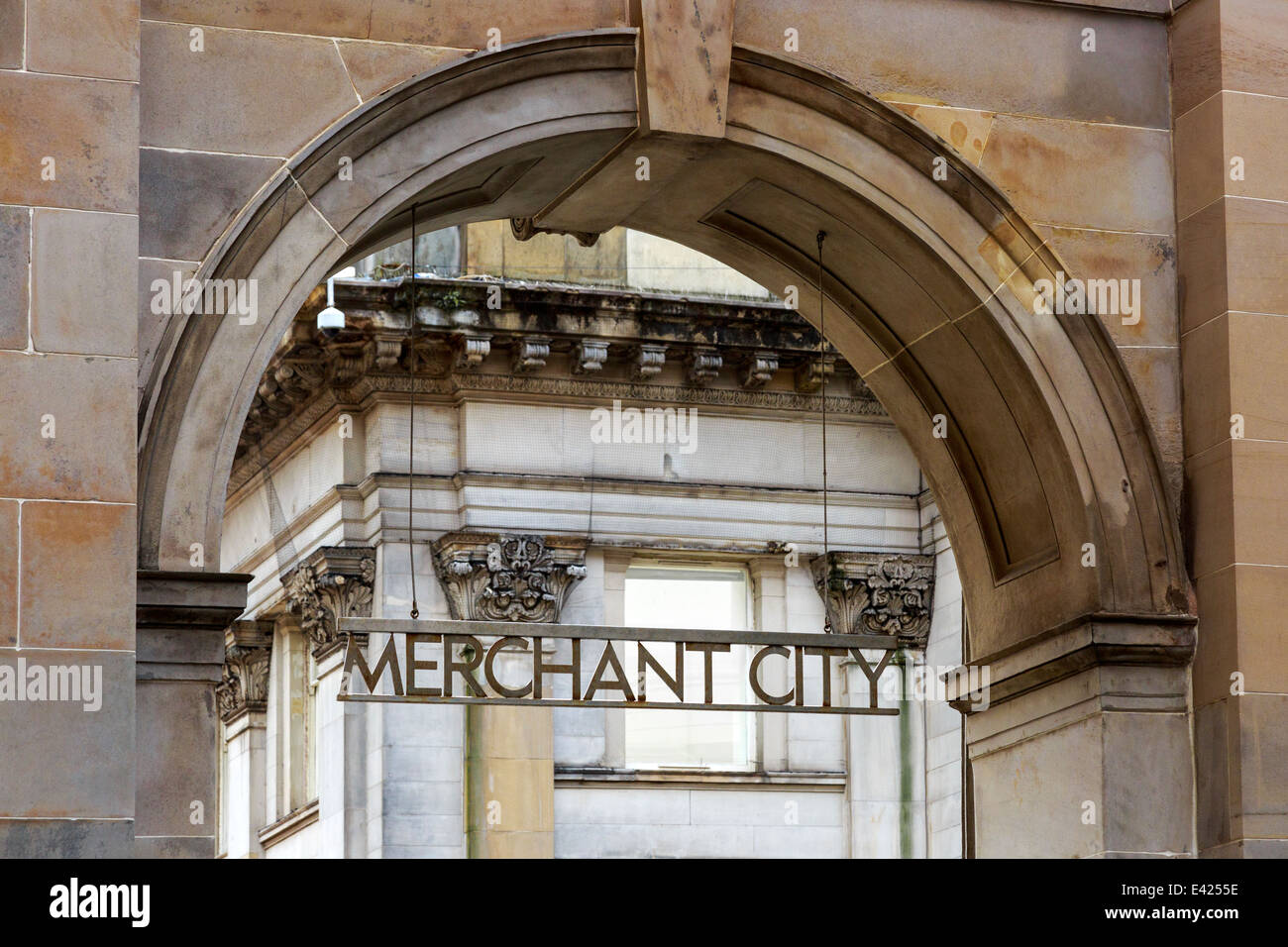 Arched entrance to Merchant City district of Glasgow city centre ...